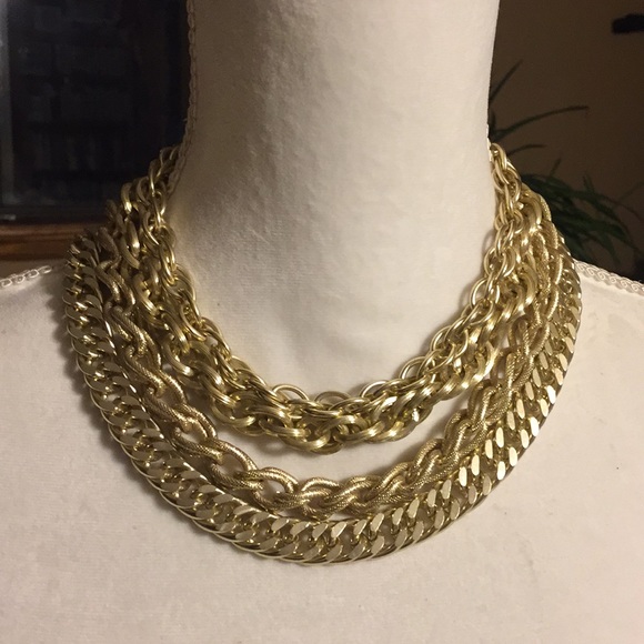 Vintage | Jewelry | Vintage 4strand Gold Tone Chain Necklacechoker ...
